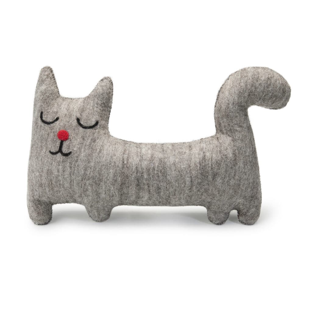 Felted Grey Cat Cushion 100 Wool