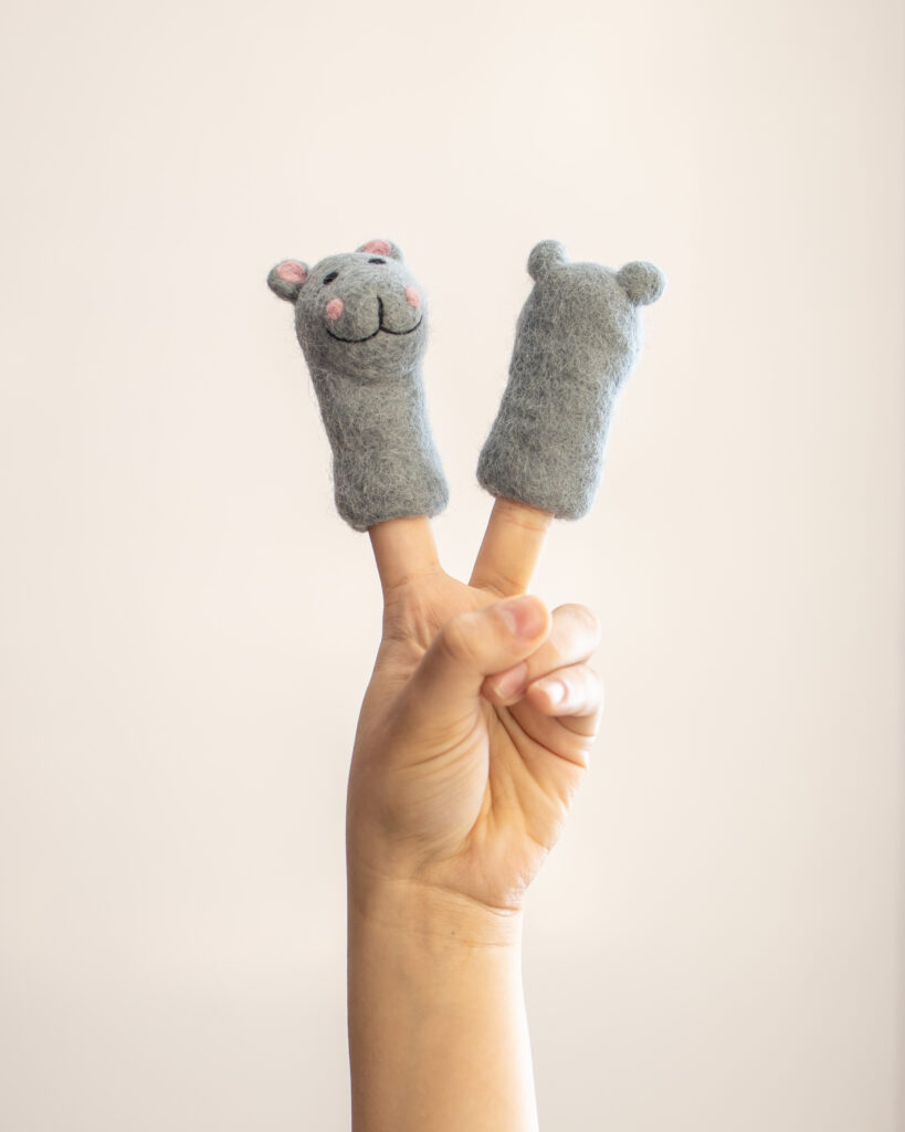 Hippo Finger Puppet, Handmade - 100% Wool - Everest Pets and Gifts