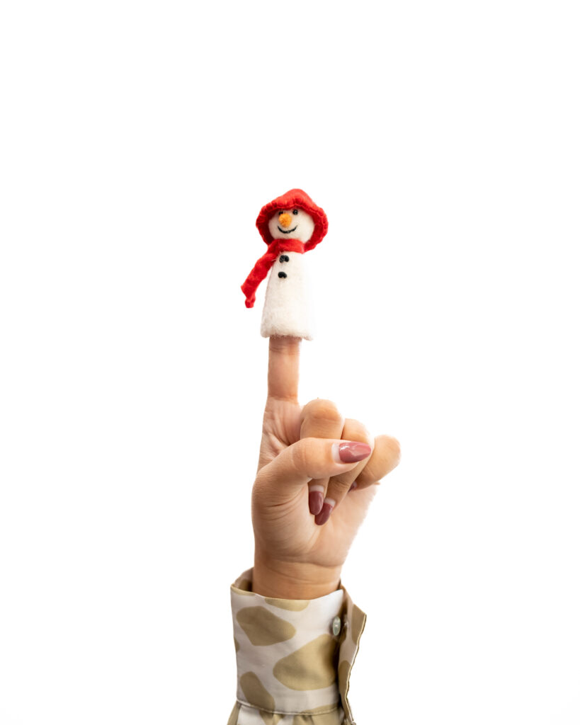 Snowman Finger Puppet, Handmade - 100% Wool - Everest Pets and Gifts