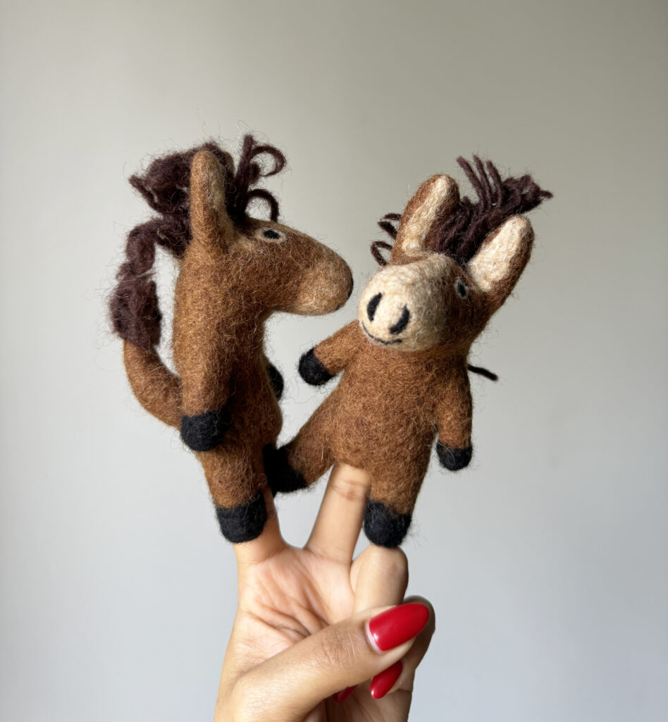 Horse Bear Finger Puppet, Handmade - 100% Wool - Everest Pets and Gifts